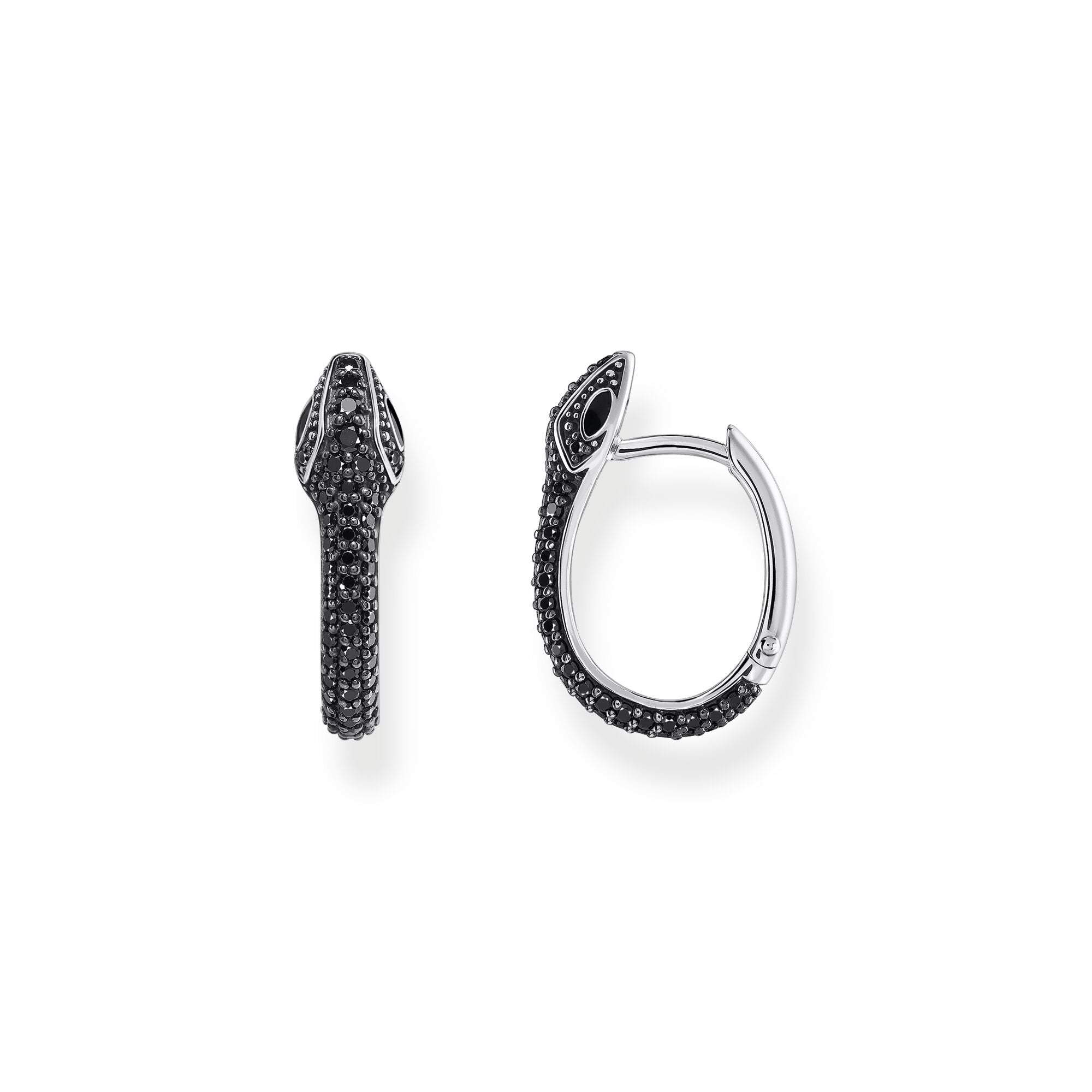 Buy Snake hoop earrings with black zirconia by Thomas Sabo online ...
