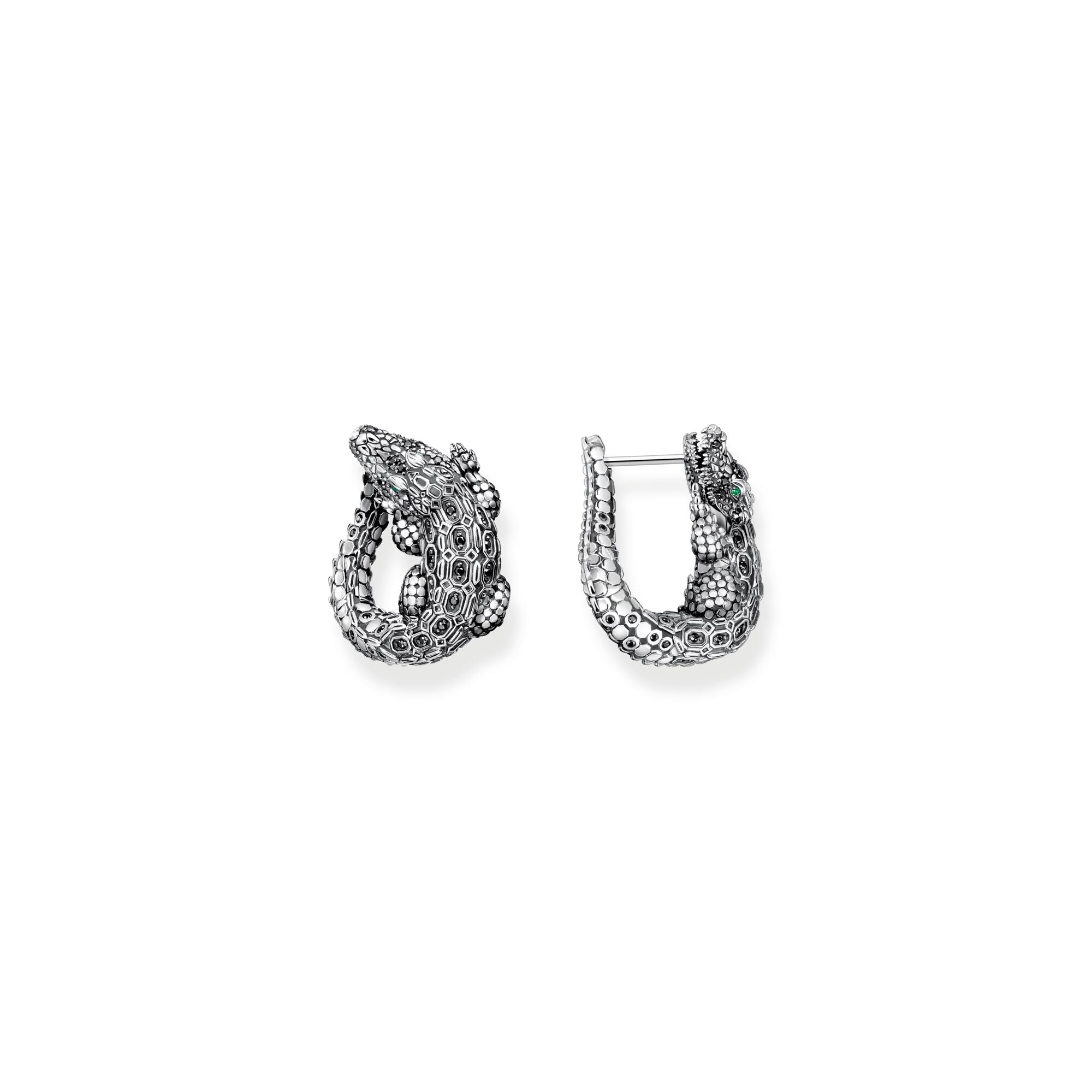 Buy Hoop earrings Crocodile with stones silver blackened by Thomas Sabo ...