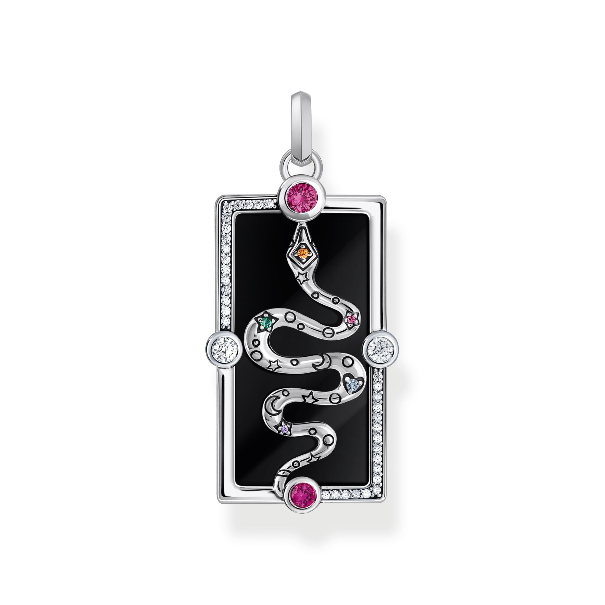 Buy Cosmic Pendant with a snake, black cold enamel and various stones ...