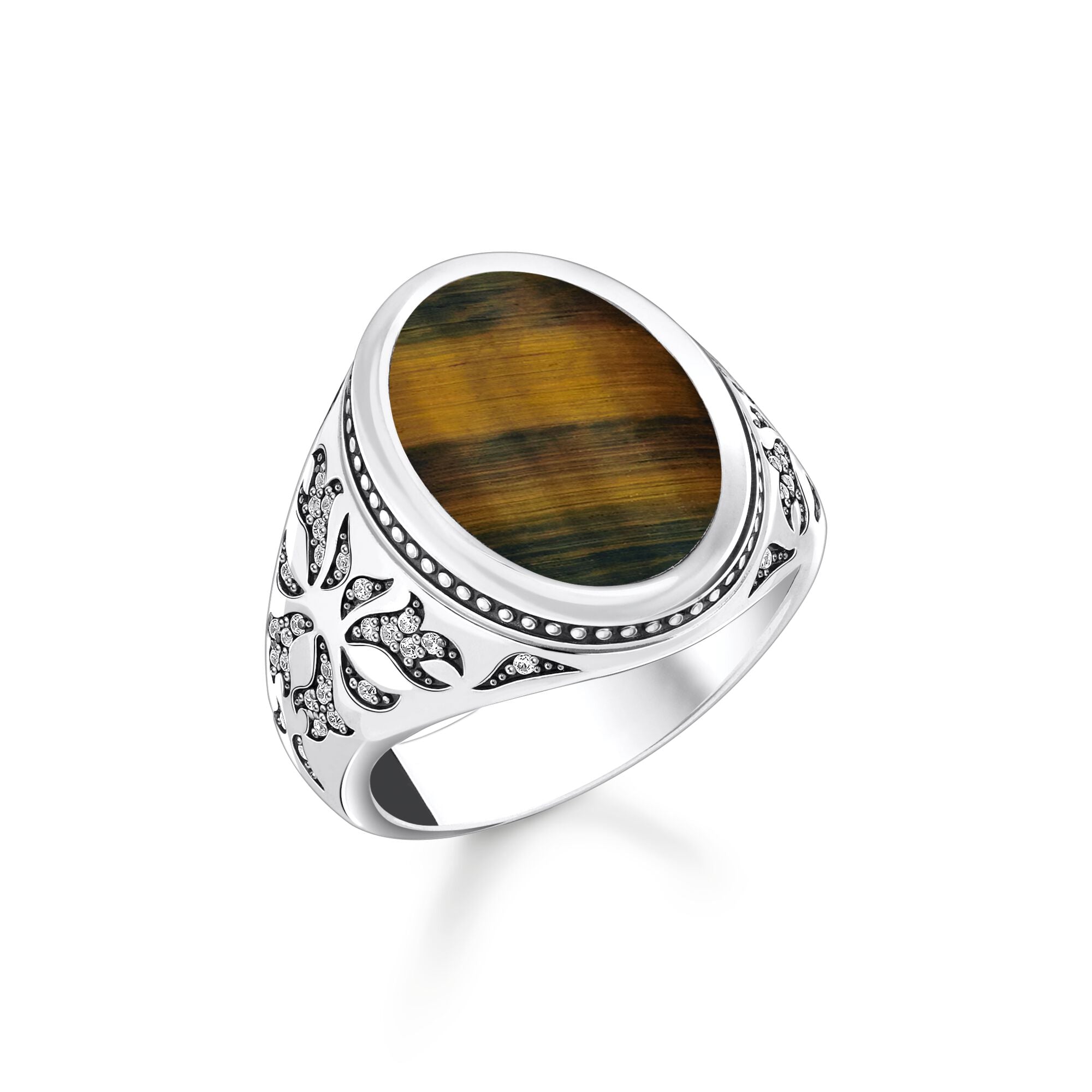 Buy Rebel Wolf ring with gold-blue tiger's eye by Thomas Sabo online ...